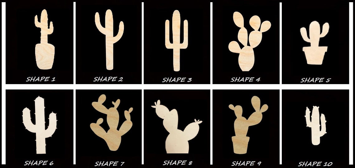 Smooth Laser Cut Cactus Shape Set 1 - Unfinished Cutout - Many Sizes ...