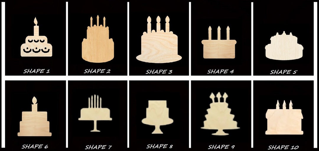 Smooth Laser Cut Birthday Cake Shape Set 1 - Unfinished Cutout - Many ...