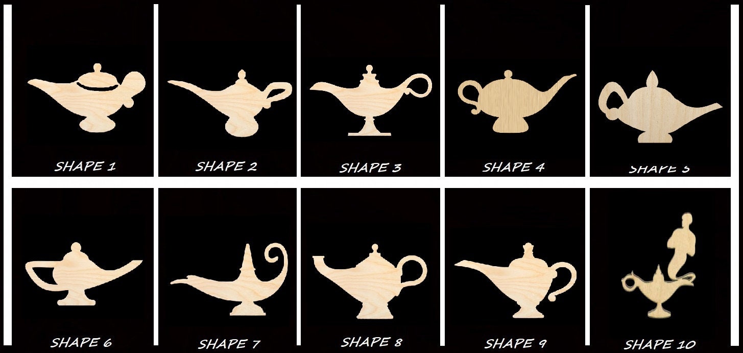 Smooth Laser Cut Genie Lamp Shape Set 1 - Unfinished Cutout - Many ...
