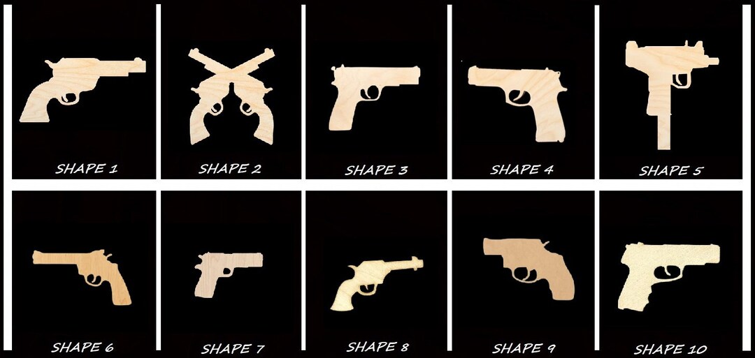 Smooth Laser Cut Handgun Shape Set 1 - Unfinished Cutout - Many Sizes ...