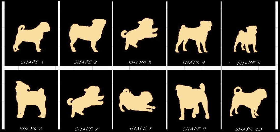 Smooth Laser Cut Pug Dog Shape Set 1 - Unfinished Cutout - Many Sizes ...