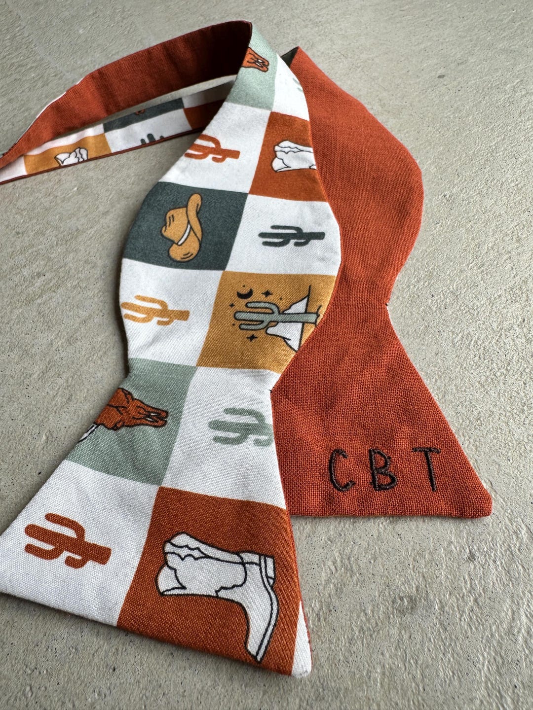 Handmade Cowboy Bowtie: Checkered Western Print, Embroidered Initial - Etsy