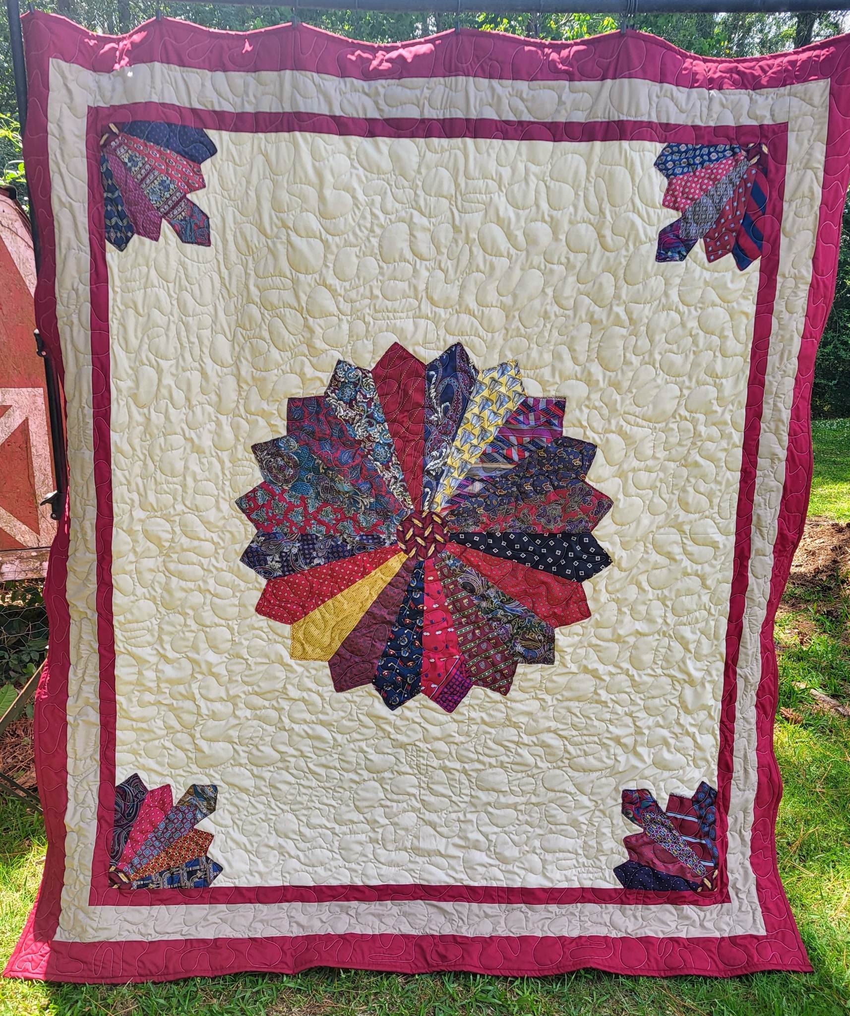 Necktie Memory Quilt With Borders and Colored Fabric / Neck Tie Quilt ...