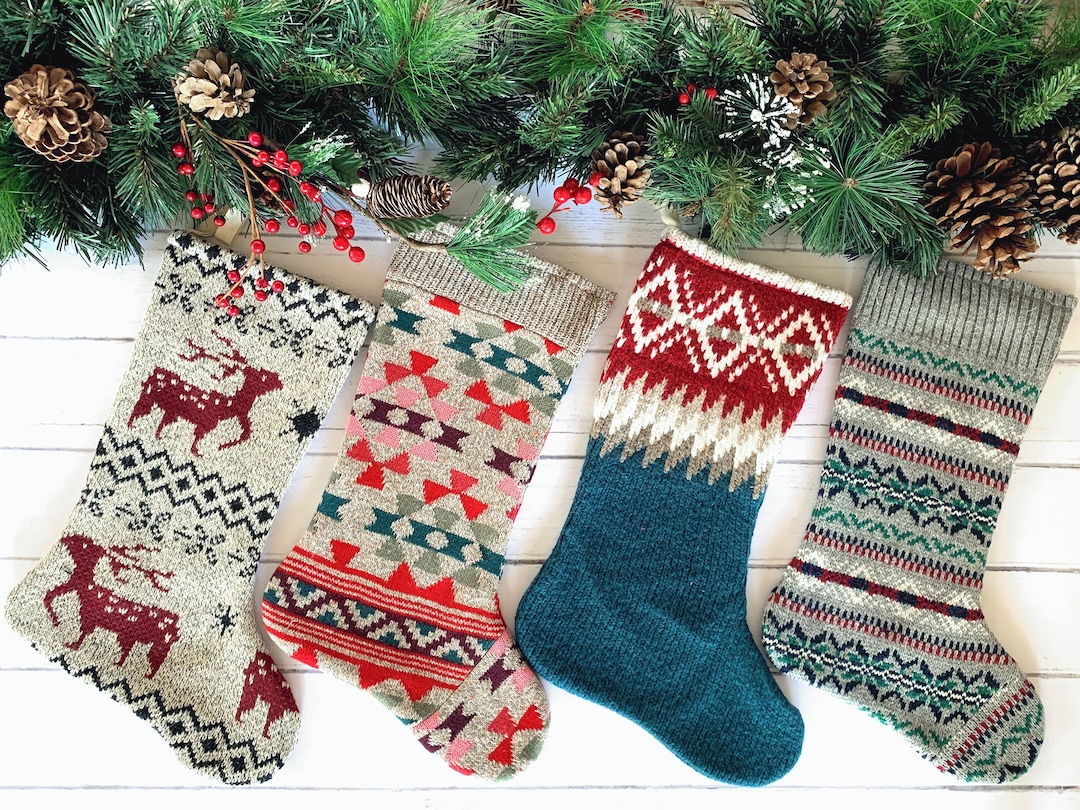 Rustic Knitted Christmas Stockings for the Family, Modern Farmhouse ...