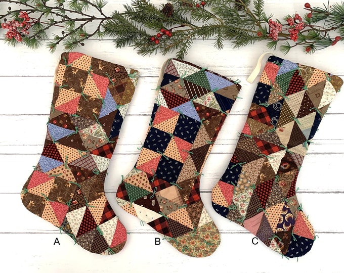Quilted Christmas Stockings, Family Christmas Stocking, Rustic Cottage ...
