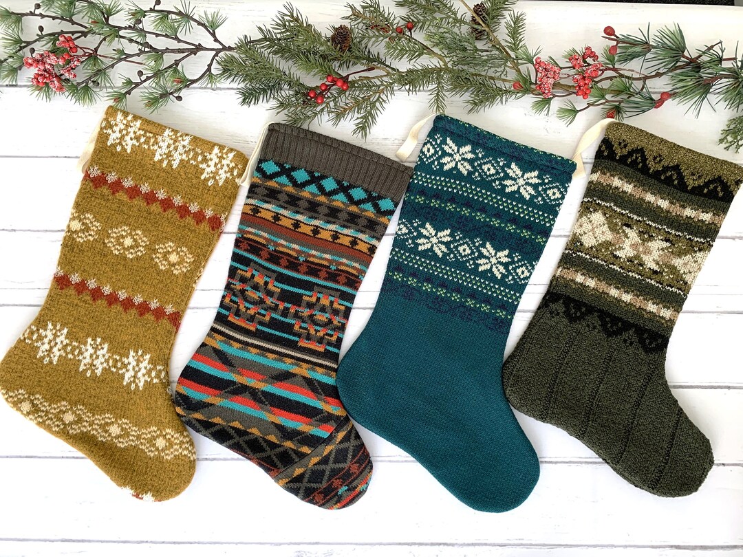 Rustic Knitted Christmas Stockings for the Family Modern - Etsy
