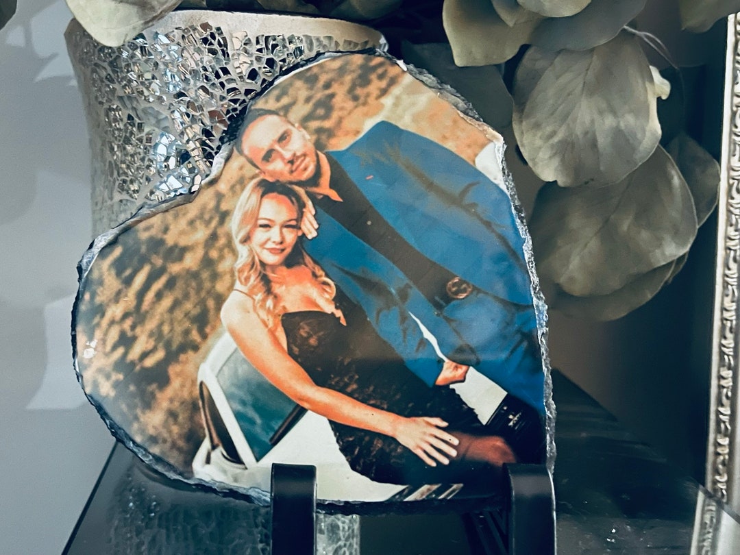 Personalized Heart Photo Slate Heart Slate With Stands Heart Photo ...