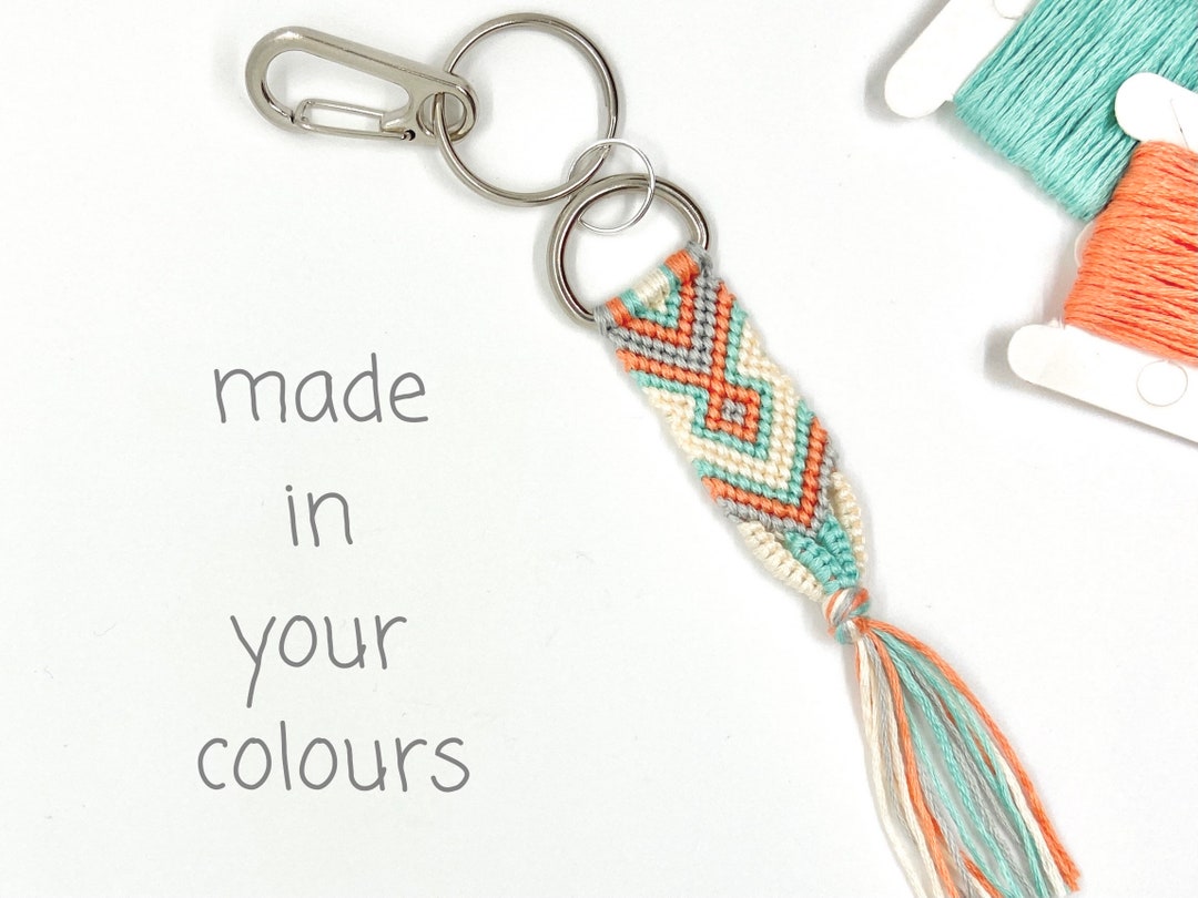 Custom Woven Keychain, Personalised Colours Macrame Keyring Gift, Patterned Lanyard or Bag Charm ...