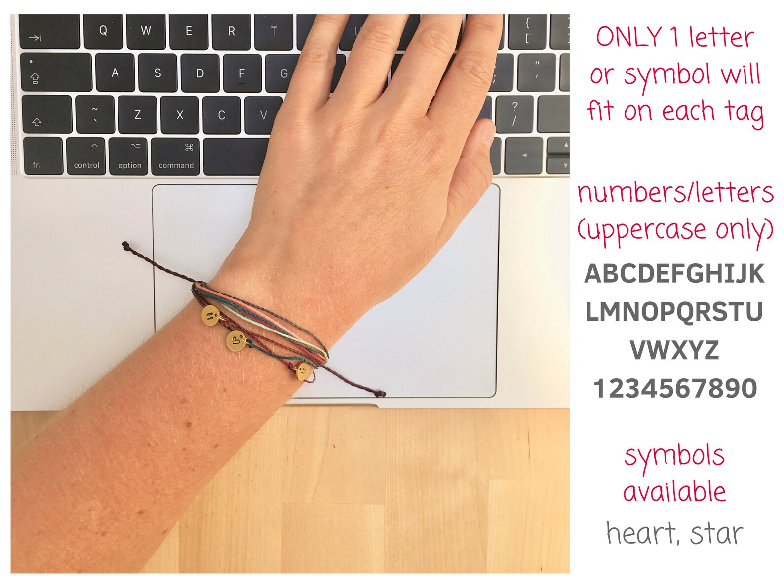 Custom Initial Bracelet Brass Stamped Charm Your Colours | Etsy