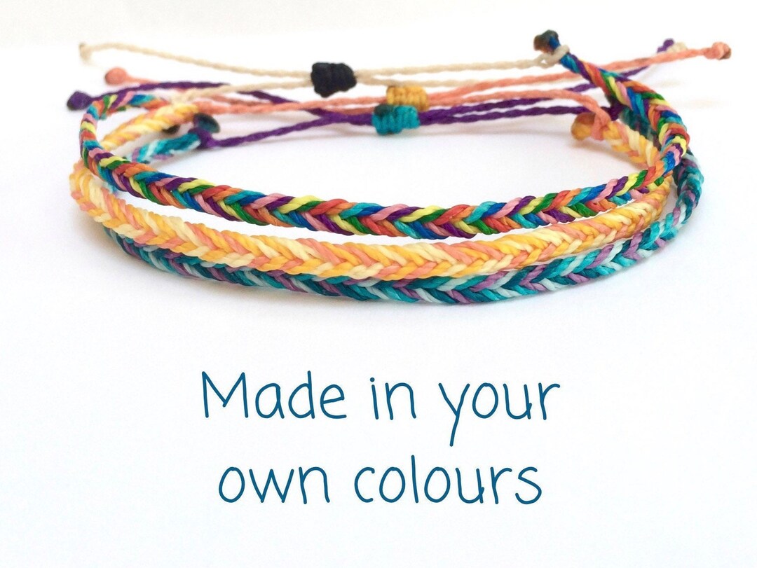 Custom Fishtail Bracelet, Your Colours Handmade Waterproof Waxed String ...