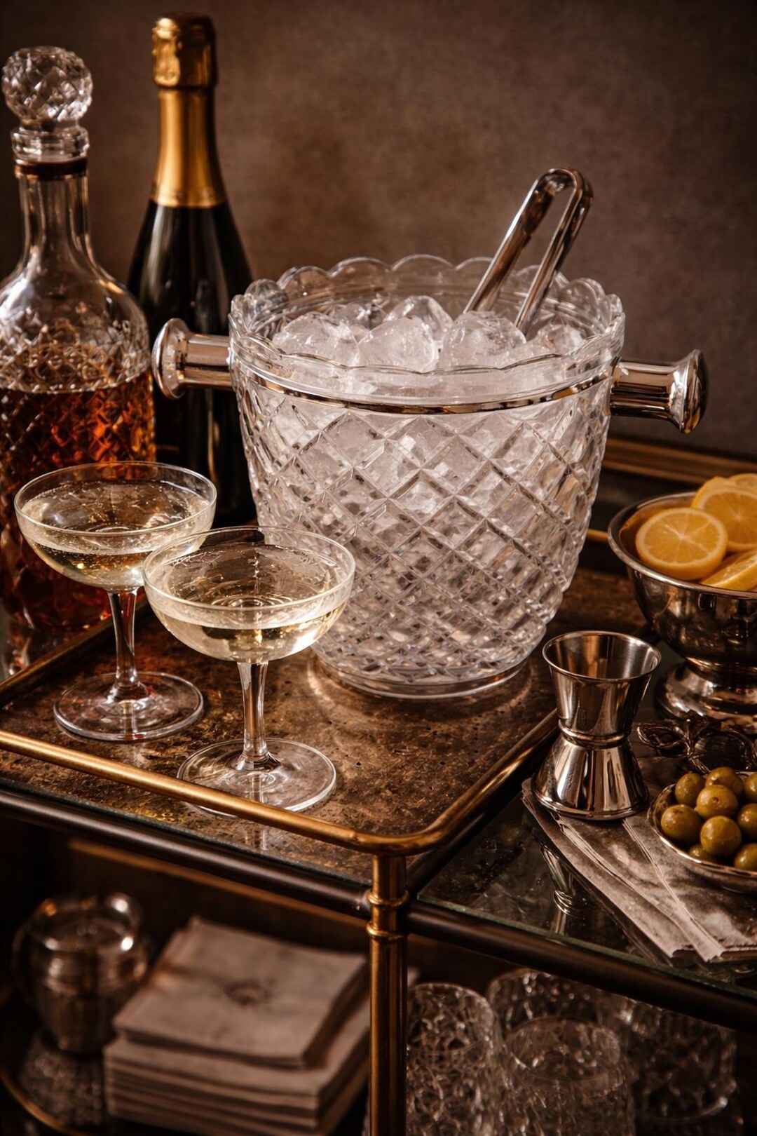 Vintage Diamond-cut Ice Bucket – Bar Cart Decor With Chrome Handles - Etsy