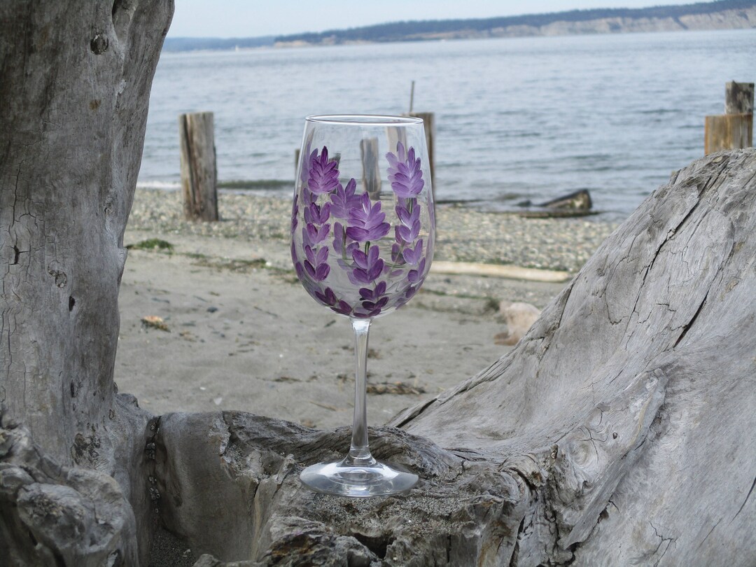 Set-2 Hand Painted 18.5 Ounce Tulip Shaped Wine Glasses With LAVENDER ...
