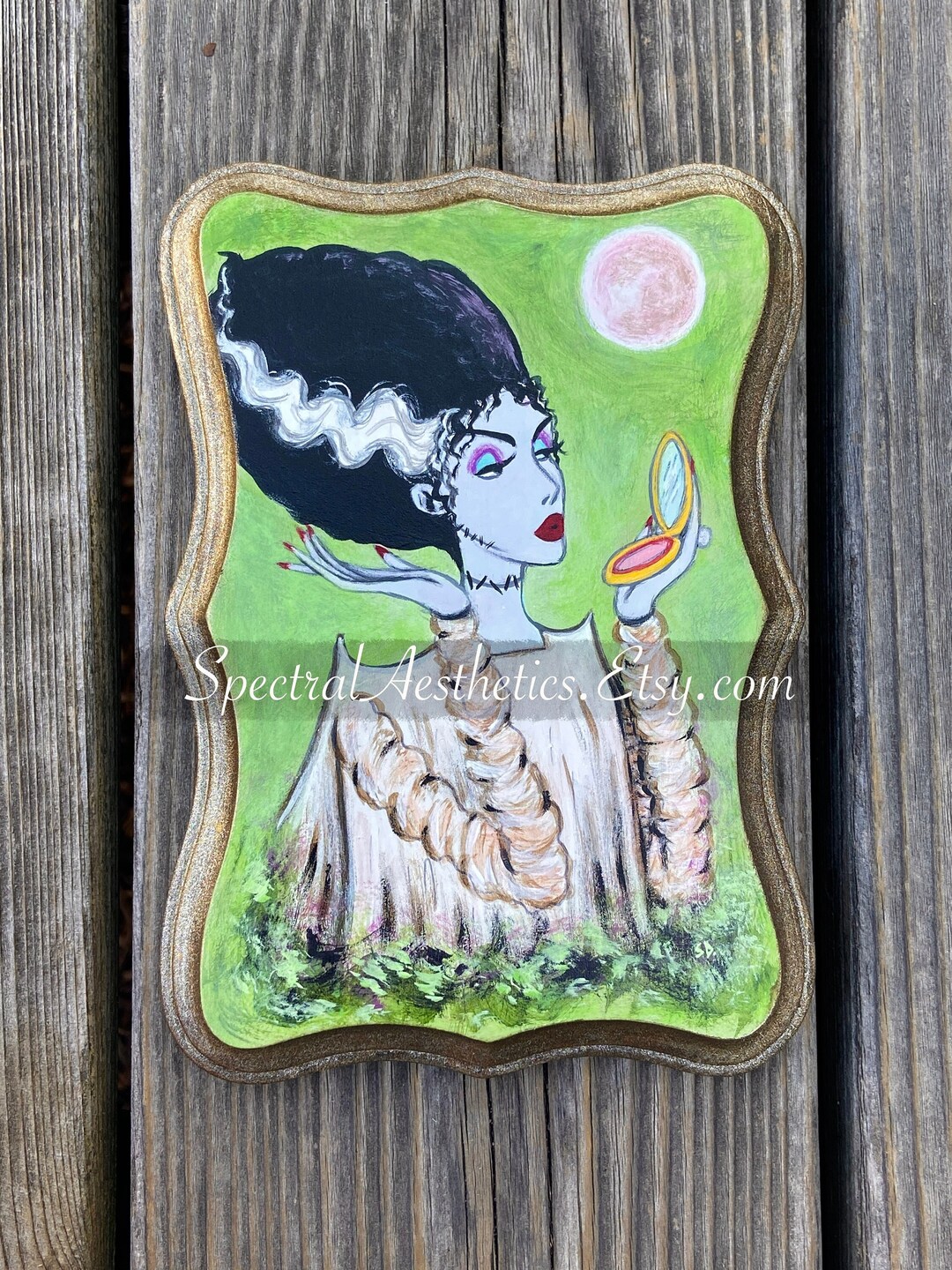 Hand Painted Bride of Frankenstein Plaque: Art on Wood - Etsy