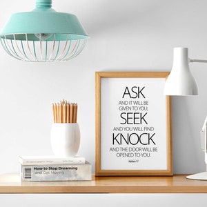 Matthew 7:7 ASK, SEEK, KNOCK Scripture Art Print Bible Verse Art ...