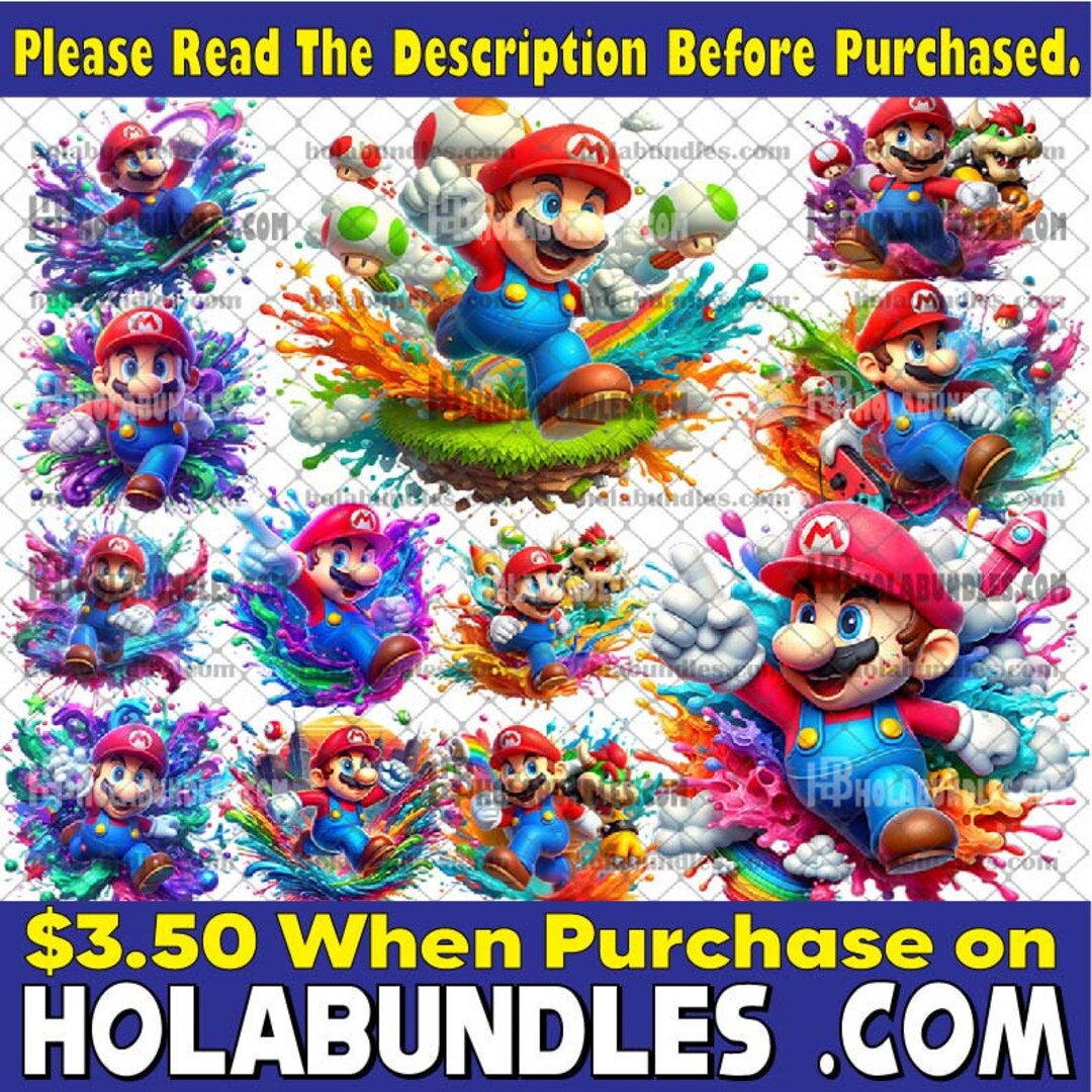 12 PNG Super Mario Splash and Watercolor Digital Design PNG File for ...