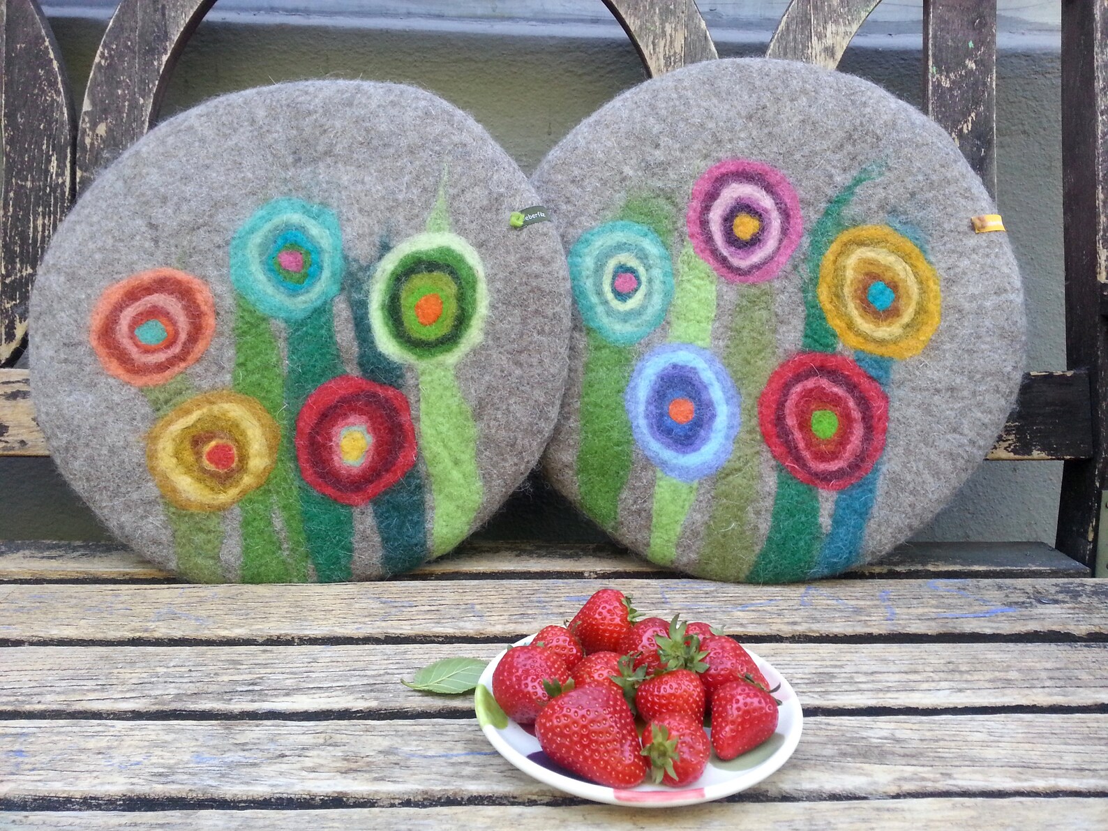 Handfelted Seat Cushion With Big Flowers Gray - Etsy
