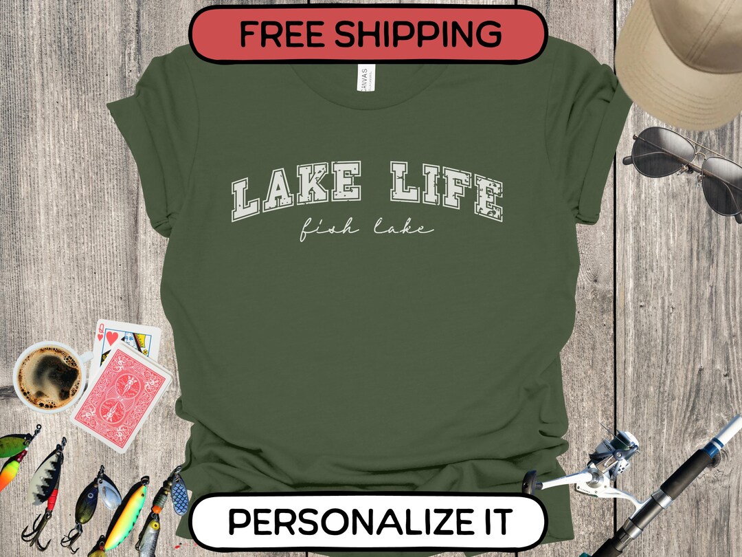 Personalized Lake Life T Shirt, Womens Outdoors Cozy College Font Tee ...