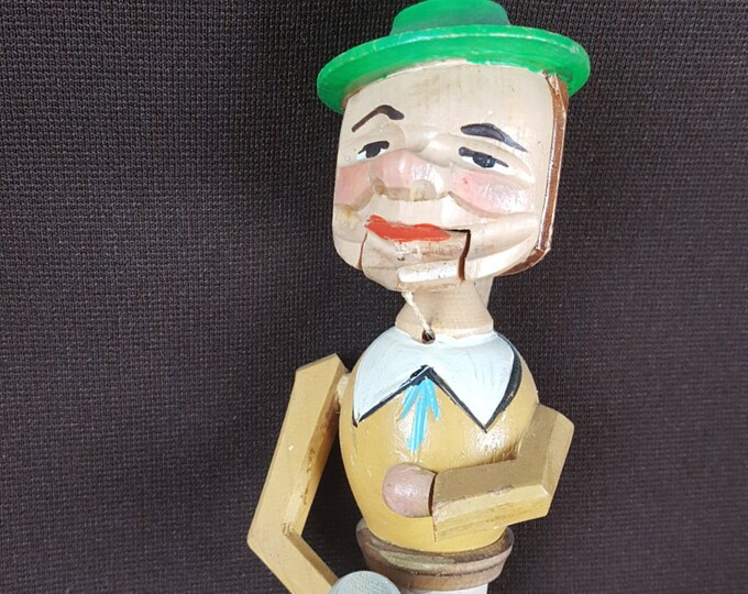 VTG 1940s Anri Hand Carved Man Drinking Beer Wine Bottle Stopper Cork ...