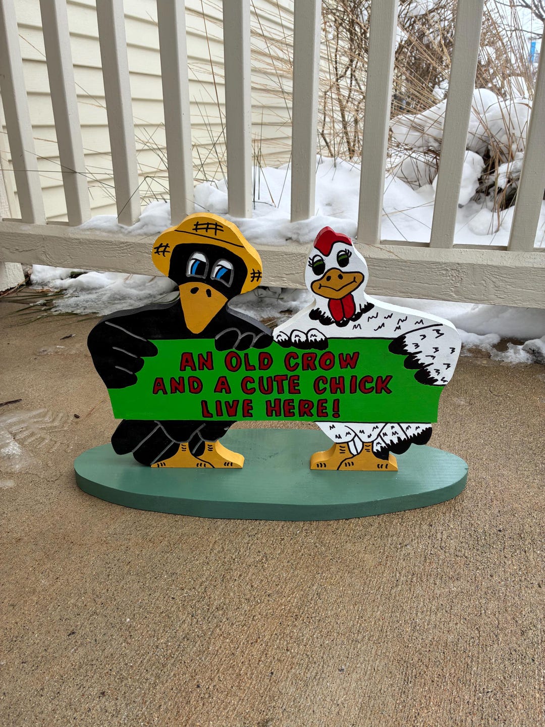 Crow and Chick Porch Sign: Painted Wood Yard Decoration - Etsy