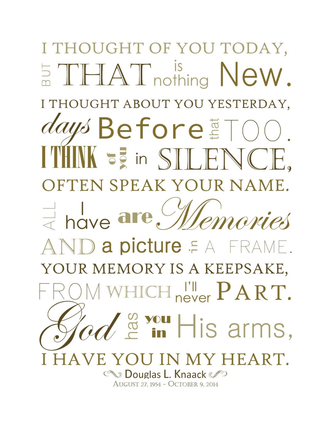 Memorial Gift-personalized-8x10 or 5x7 Print - Sympathy Gift - in ...