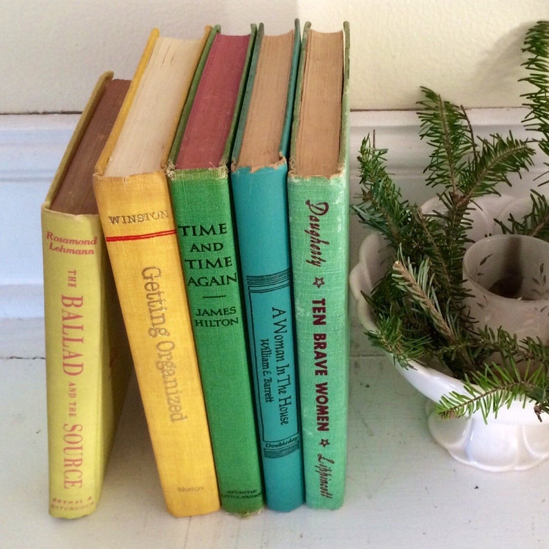 Decorative Vintage Book Set of Five || Shabby Book Stack in Shades of ...
