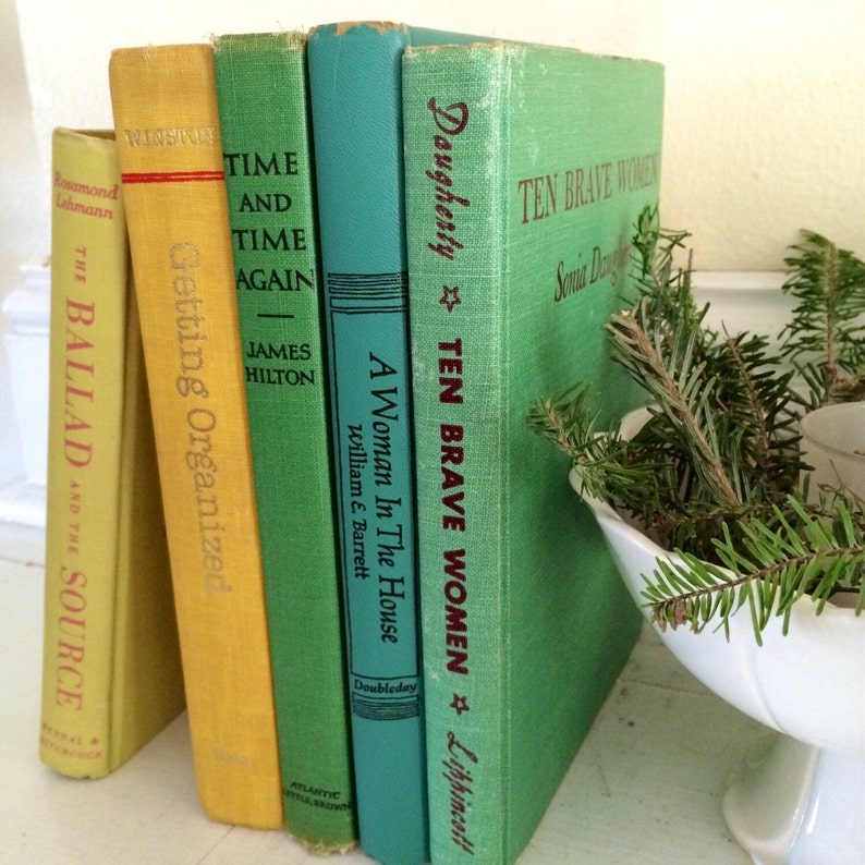 Decorative Vintage Book Set of Five || Shabby Book Stack in Shades of ...