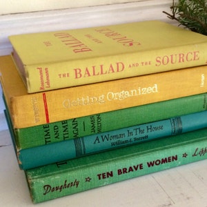 Decorative Vintage Book Set of Five || Shabby Book Stack in Shades of ...