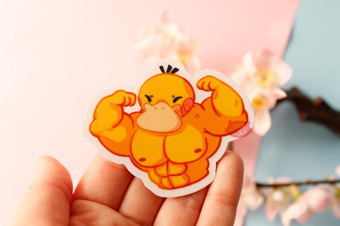 Cute Gym Bro Psyduck - Vinyl Transparent Sticker - Very Durable - Etsy