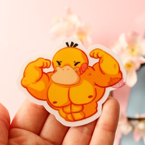 Cute Gym Bro Psyduck - Vinyl Transparent Sticker - Very Durable - Etsy