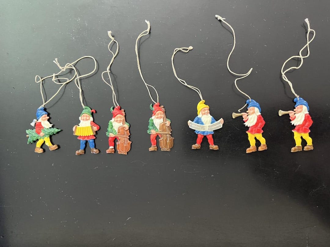 Vintage 7 German ELF Dwarf Gnomes Plastic Celluloid Christmas Ornaments ...