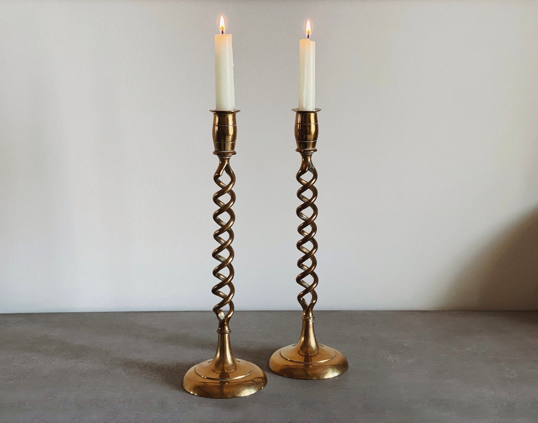 VINTAGE | Pair of Extra Large Barley Twist Brass Candlesticks ...
