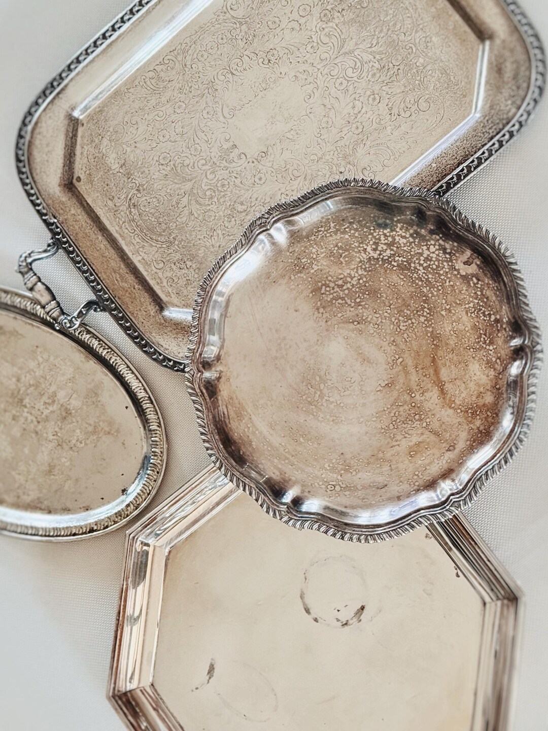 VINTAGE | Assorted Silver Plated Trays | Etched Serving Platters ...