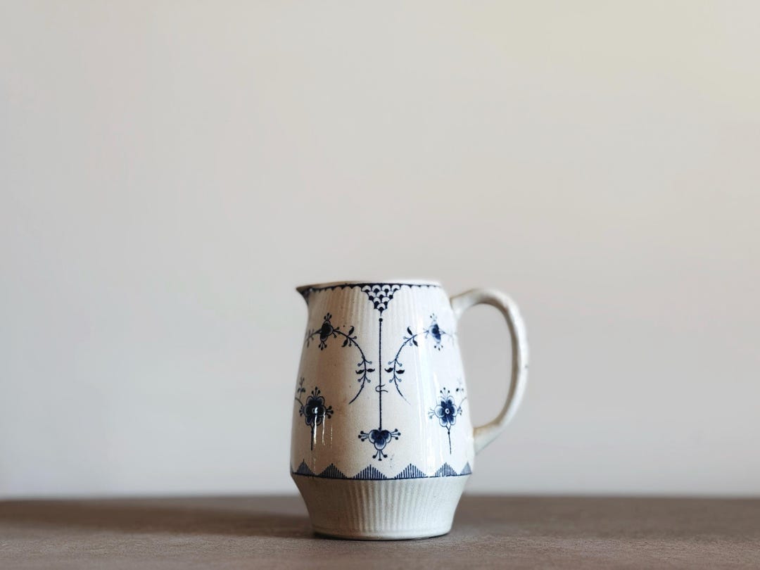 VINTAGE RARE Petite Blue and White Pitcher by Furnivals England Antique ...