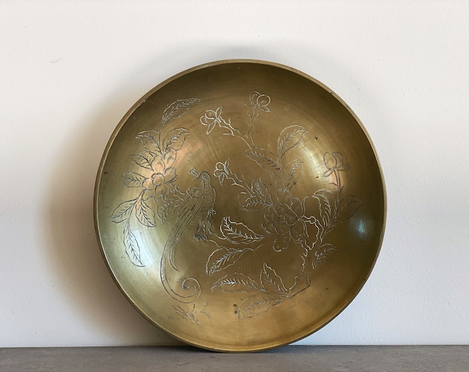 VINTAGE | Beautiful Etched Brass Bowl | Antique Chinese Brass Bowl ...