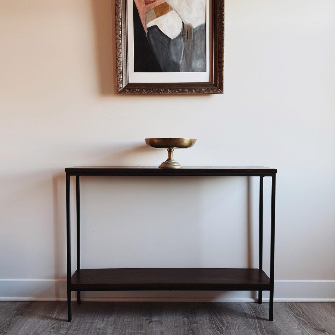 HANDMADE | Slender Two Tier Console Table | Narrow Steel + Wood ...