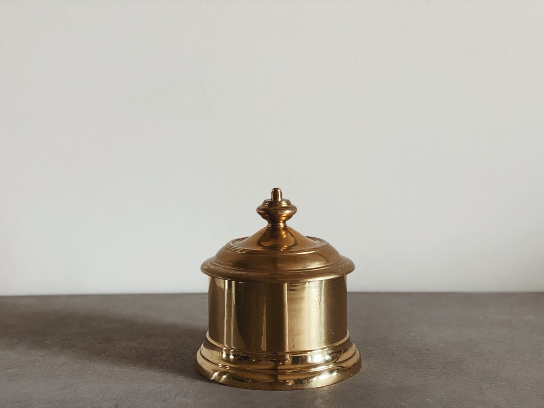 VINTAGE Heavy Aged Brass Container With Lid Decorative Crafts Inc Brass ...