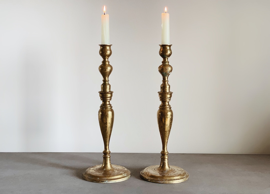 VINTAGE | Pair of Extra Large Brass Candlesticks | European Cottage ...