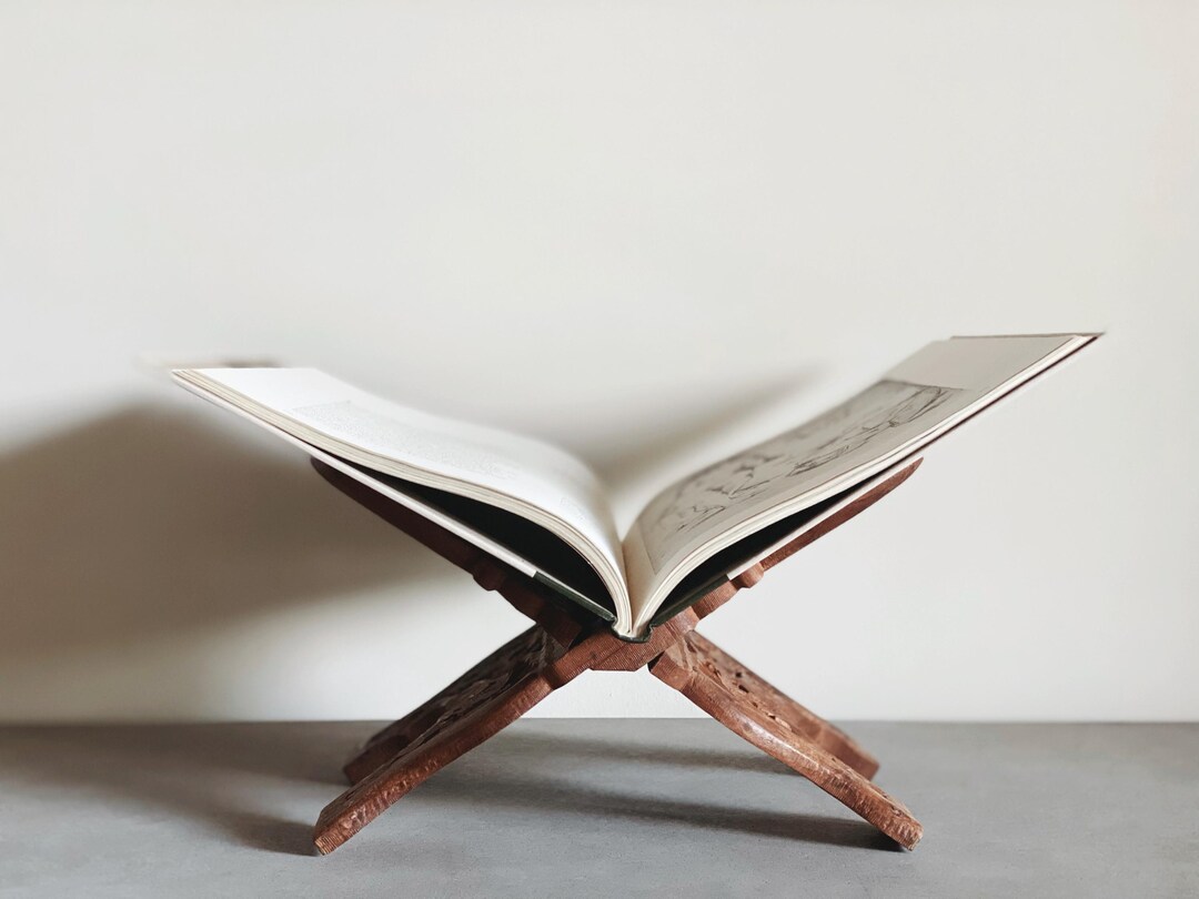 VINTAGE | Hand Carved Wood Bookstand | Wooden Book Holder | Cookbook ...