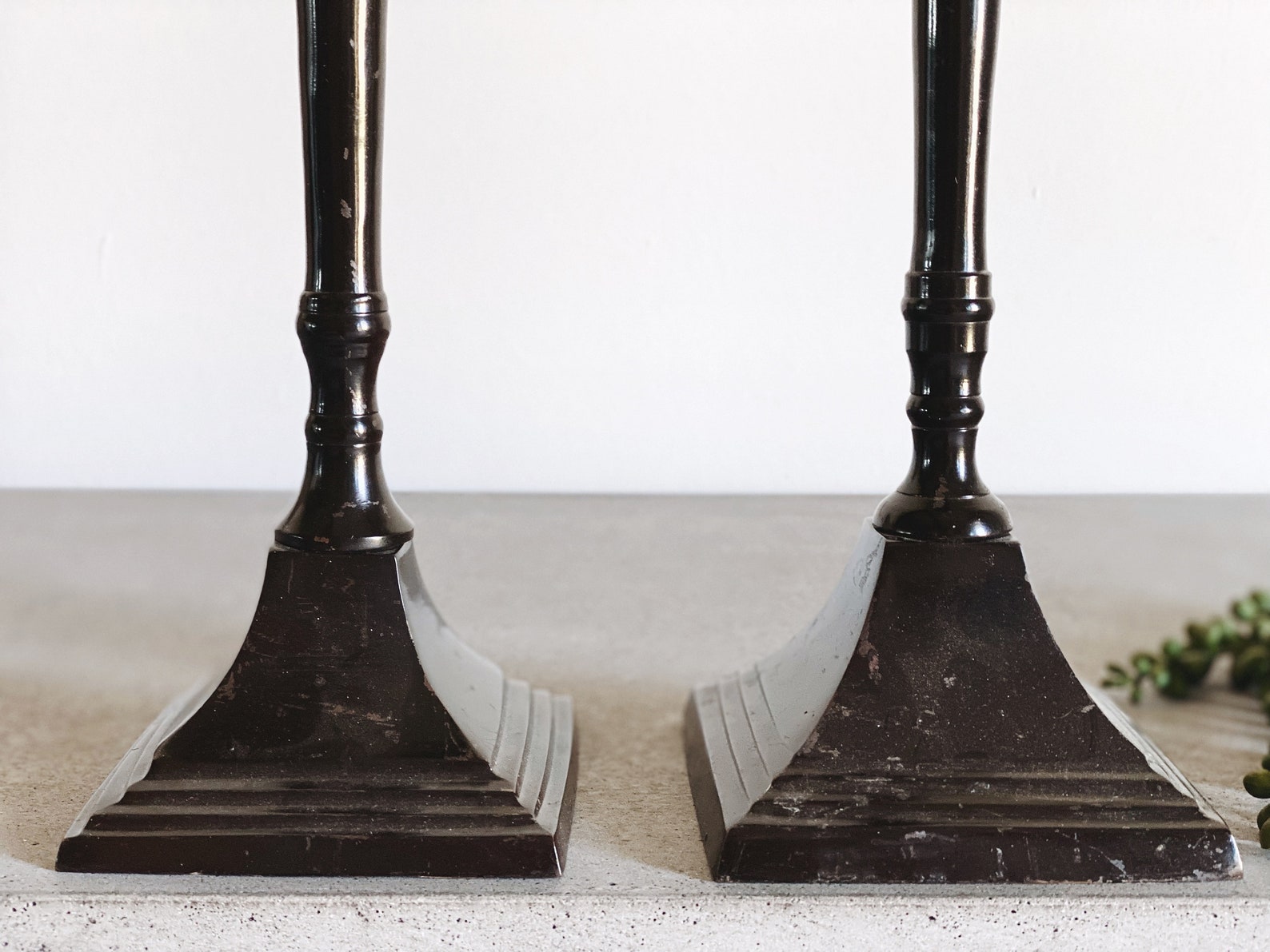 VINTAGE Pair of Large Black Candlesticks Cast Metal Candle - Etsy