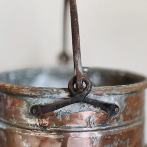 VINTAGE Large Copper and Metal Pot European Farmhouse Decor Aged Metal ...