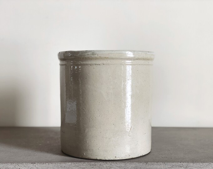 VINTAGE | Large Greige Stoneware Crock Canister | European Cottage ...