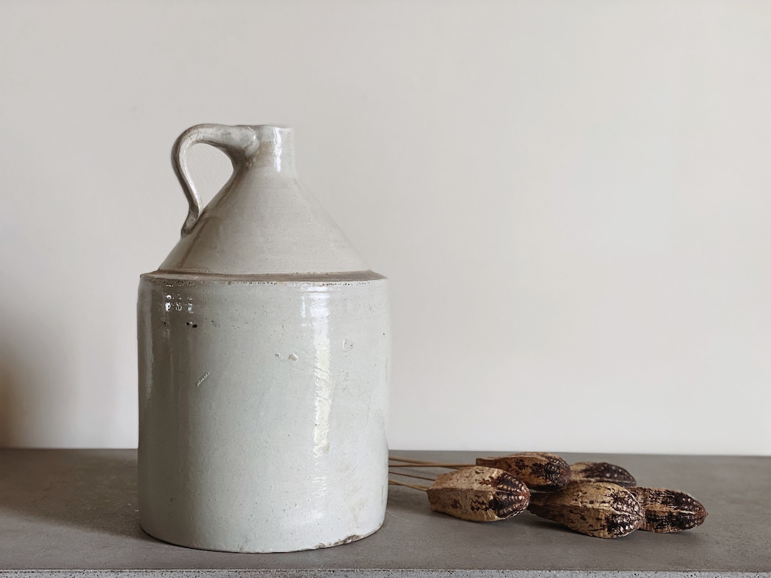 VINTAGE Greige Stoneware Jar With Handle Antique Pottery Modern ...