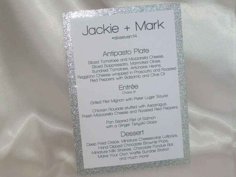 Silver Glitter Menu Wedding Bridal Shower Metallic Anniversary Party ...