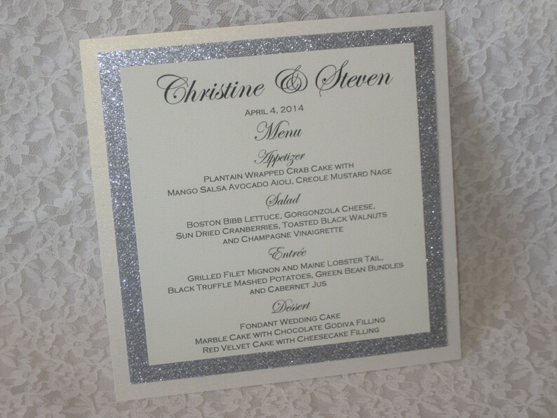 Ivory Shimmer & Silver Glitter Menu Wedding Bridal Shower | Etsy
