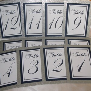 Silver Glitter & Navy Blue Wedding Table Numbers Set of 12 Personalized ...