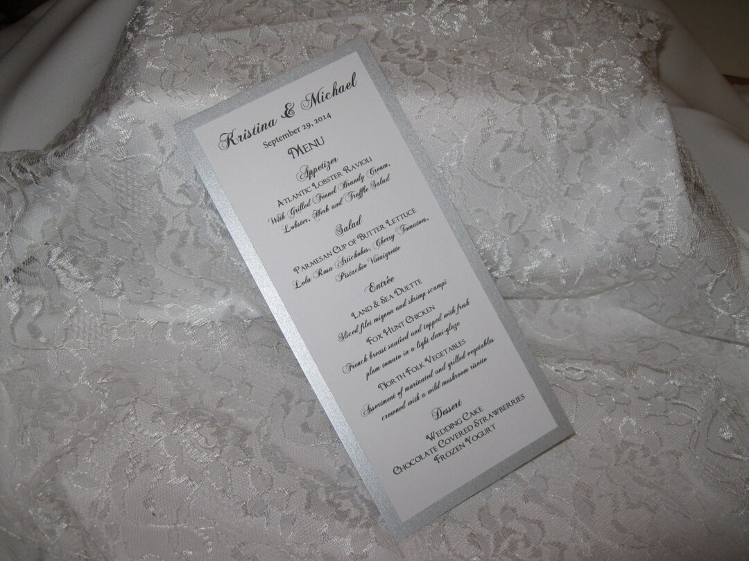 Silver Shimmer Menu Wedding Bridal Shower Metallic Anniversary Party ...