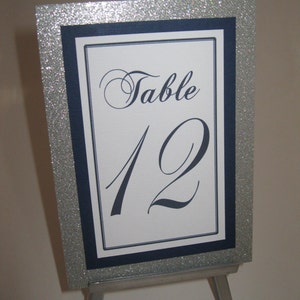 Silver Glitter & Navy Blue Wedding Table Numbers Set of 12 Personalized ...