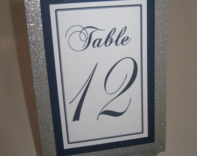 Silver Glitter & Navy Blue Wedding Table Numbers Set of 12 Personalized ...