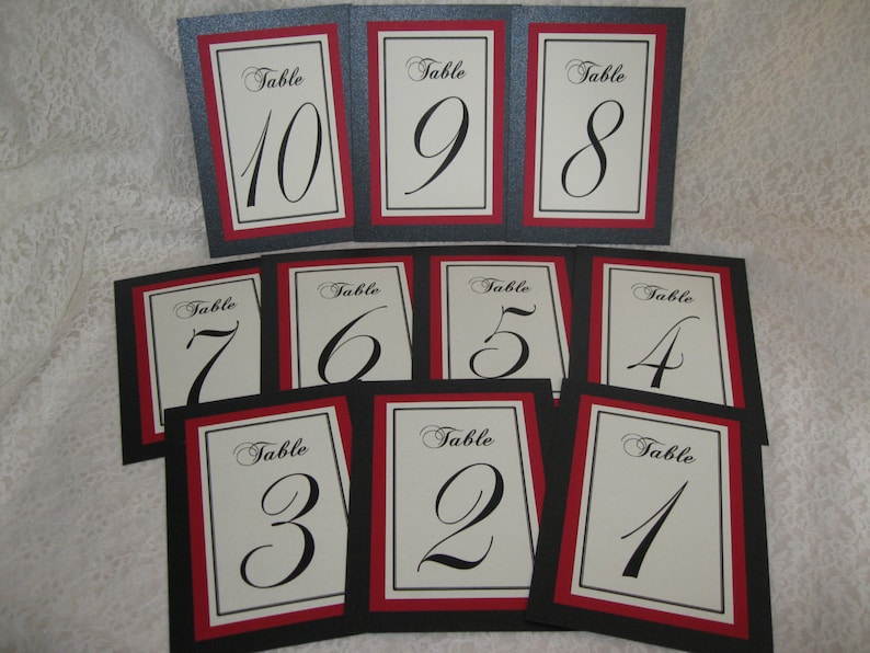 Black Shimmer, Red & Ivory Wedding Table Numbers Set of 10 Wedding ...