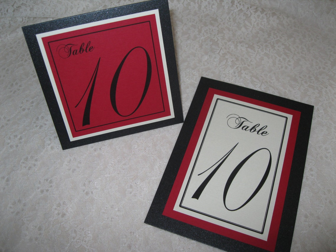 Black Shimmer, Red & Ivory Wedding Table Numbers Set of 10 Wedding ...